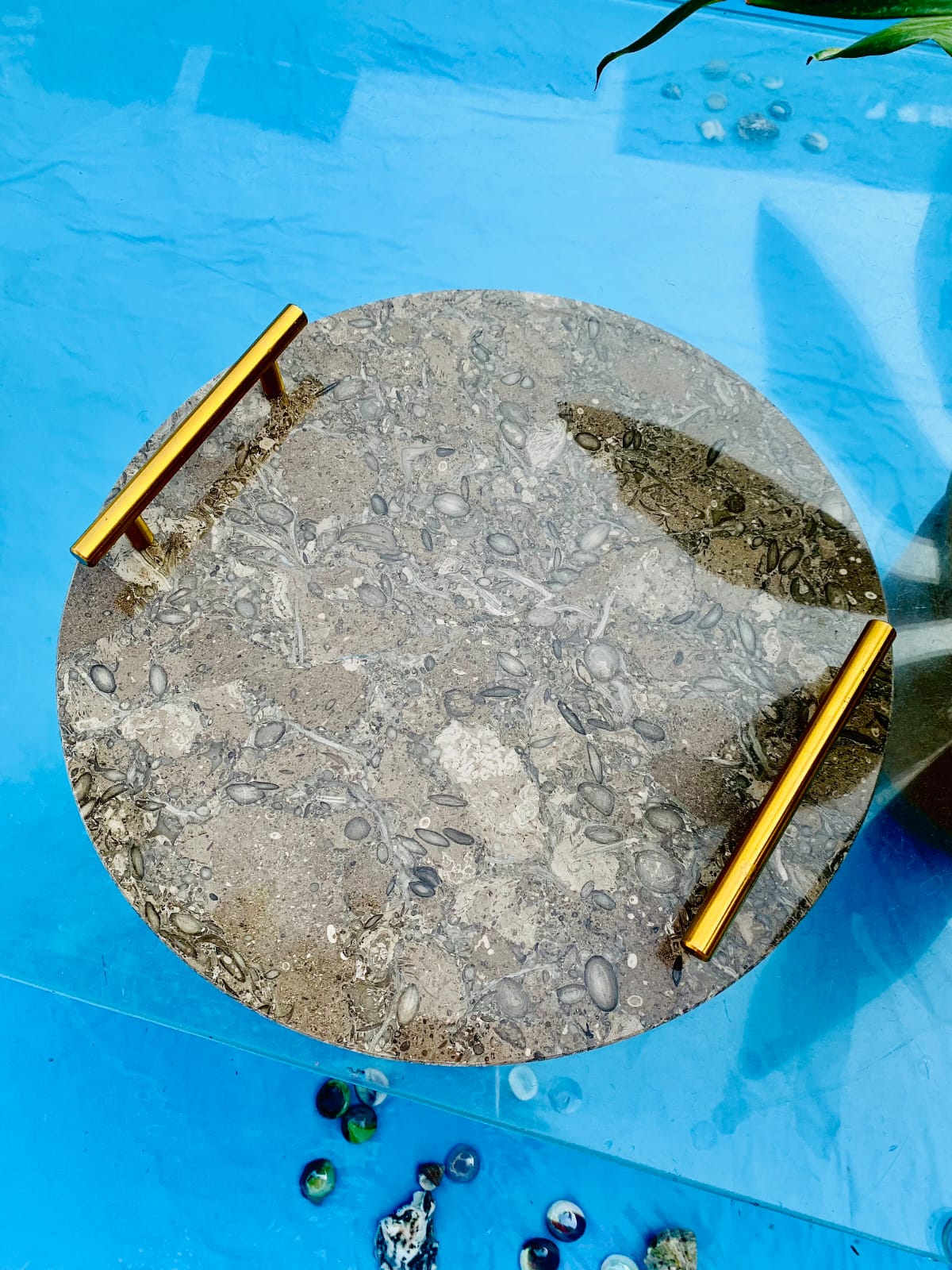 Ocean Grey Round Marble Tray 14x14 – Marble Mania