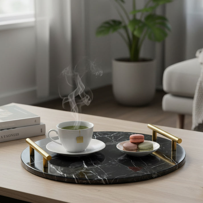 Midnight Majesty Round Marble Tray 14x14 – Marble Mania